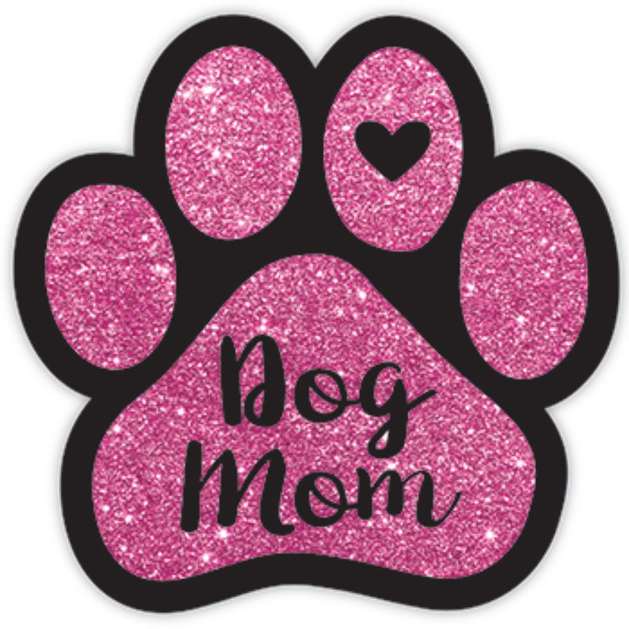 Dog Mom Pink Glitter - Paw Magnet at Sticker Shoppe