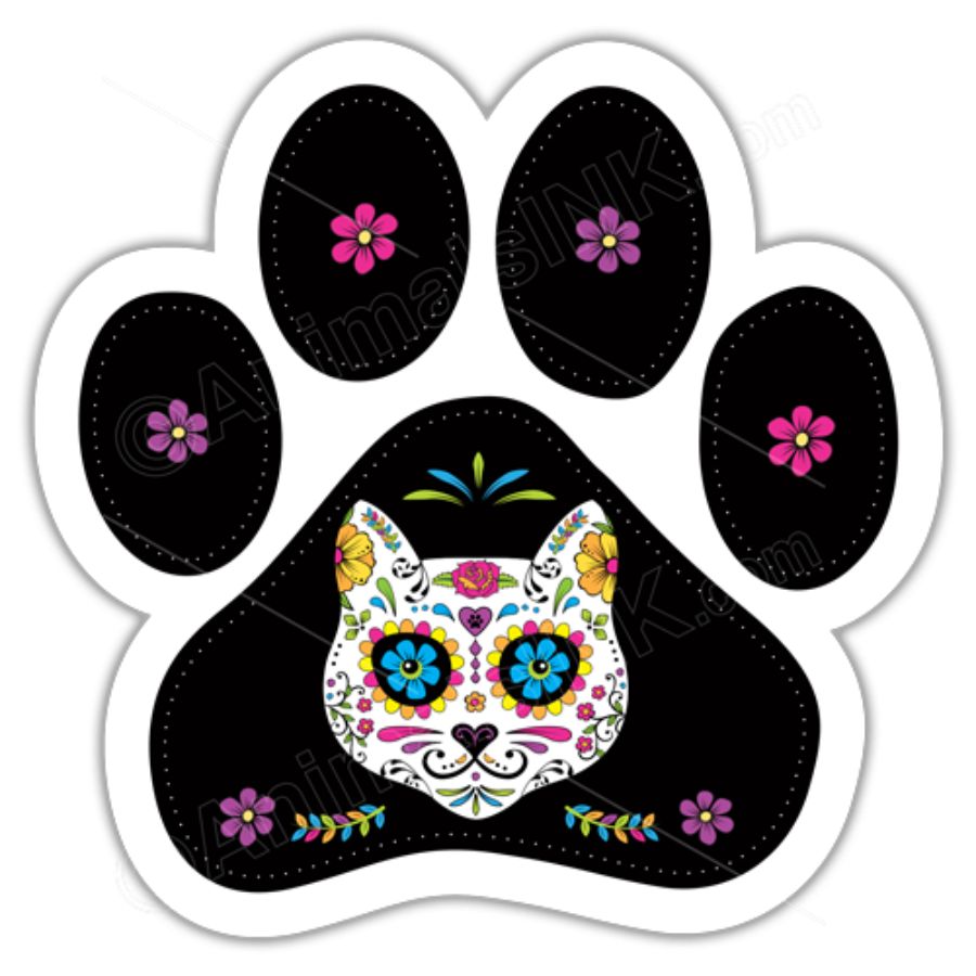 Sugar Skull Cat - Paw Magnet at Sticker Shoppe