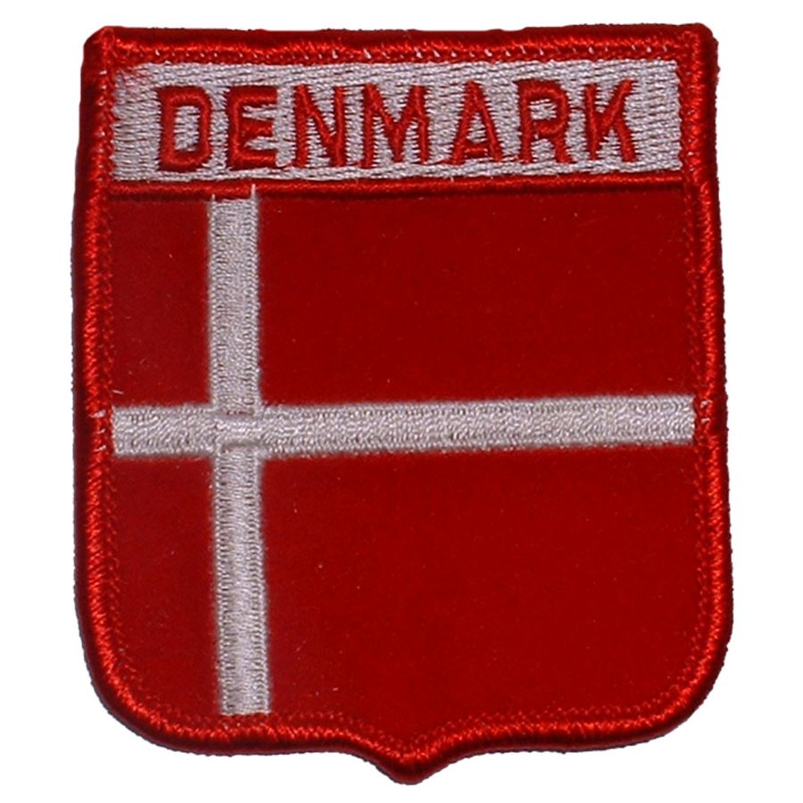 Denmark - Flag Shield Embroidered Iron-On Patch at Sticker Shoppe
