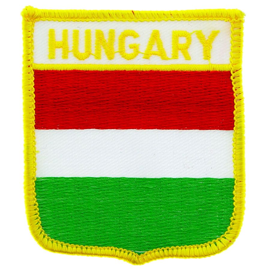 Hungary - Flag Shield Embroidered Iron-On Patch at Sticker Shoppe