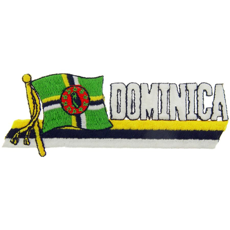 Dominica - Flag Script Embroidered Iron-On Patch at Sticker Shoppe