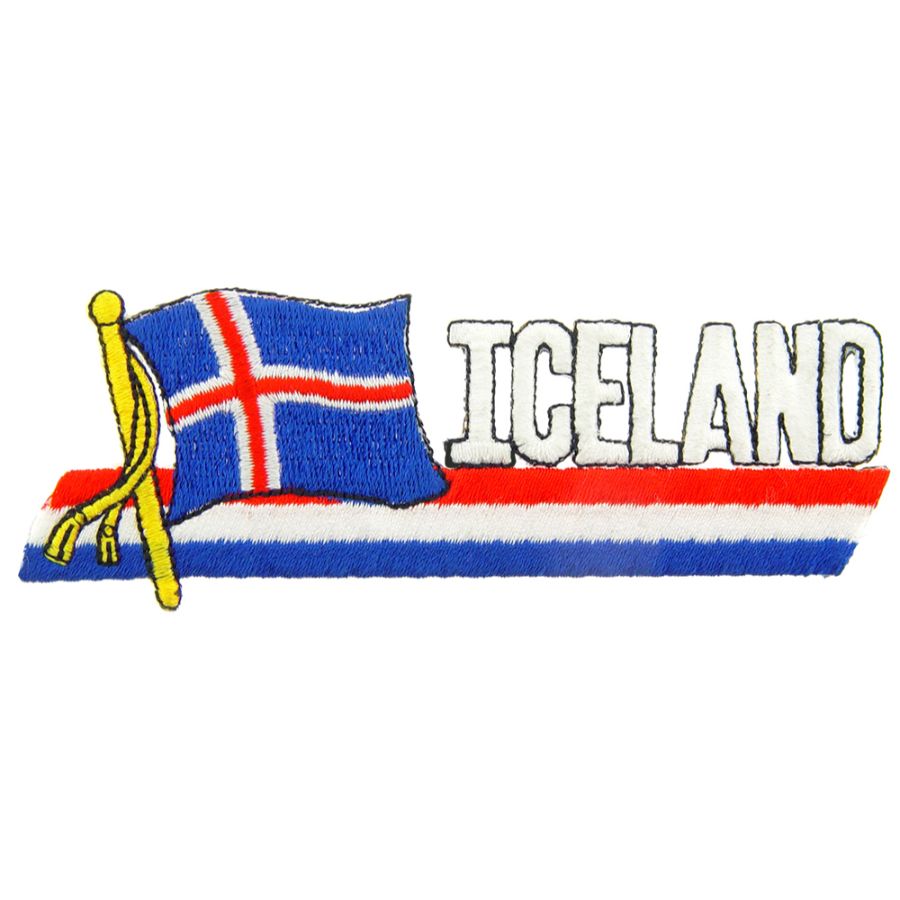 Iceland - Flag Script Embroidered Iron-On Patch at Sticker Shoppe