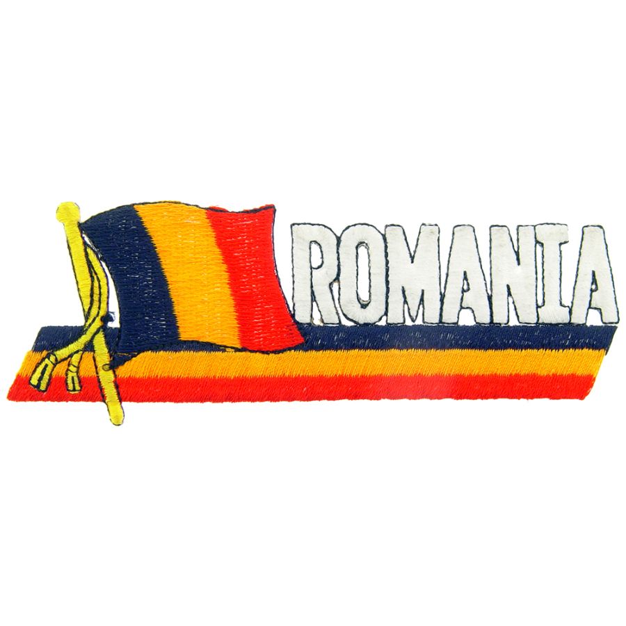 Romania - Flag Script Embroidered Iron-On Patch at Sticker Shoppe