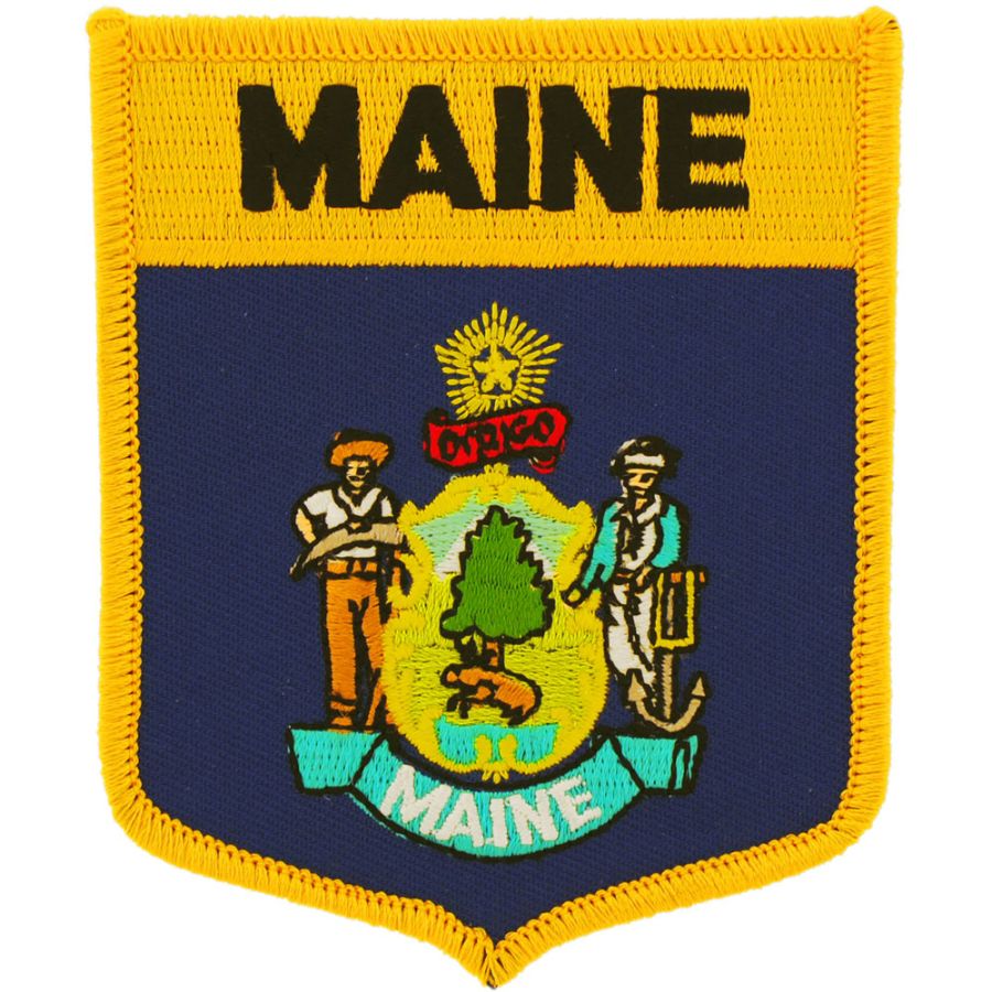 Maine - State Flag Shield Embroidered Iron-On Patch at Sticker Shoppe