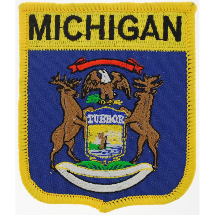 Michigan - State Flag Shield Embroidered Iron-On Patch at Sticker Shoppe