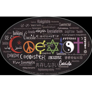 Coexist In 55 Languages - Oval Sticker at Sticker Shoppe