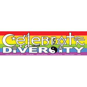 Celebrate Diversity in Symbols Rainbow - Bumper Sticker at Sticker Shoppe