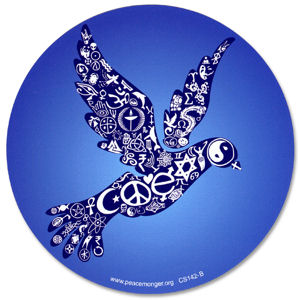 Coexist Peace Dove Interfaith - Blue Round Sticker at Sticker Shoppe