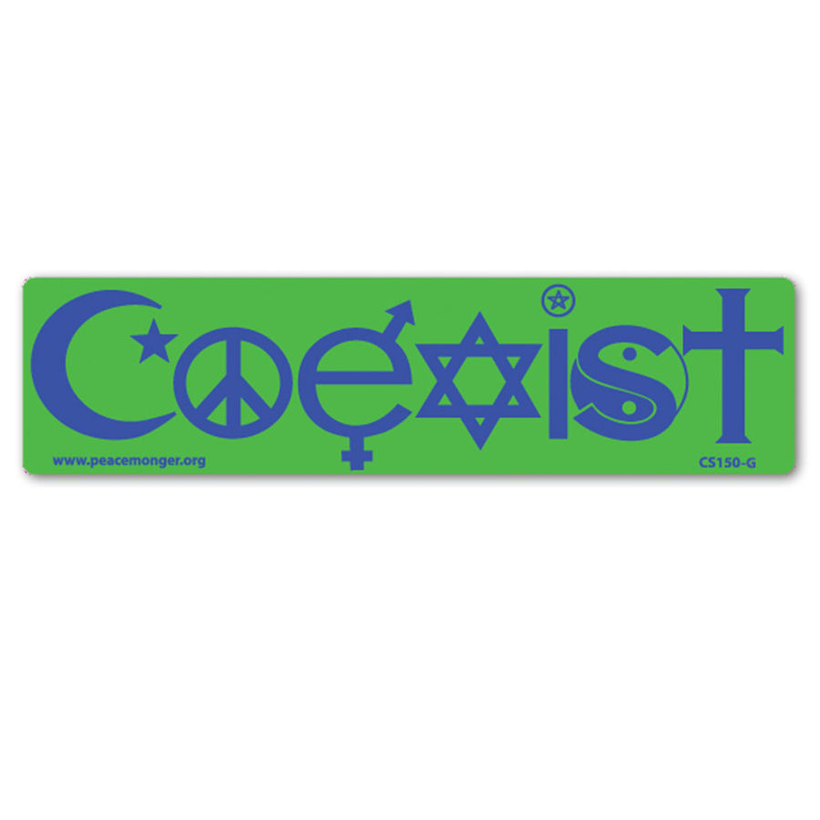 Coexist In Colors Interfaith Symbol Green - Bumper Sticker at Sticker ...