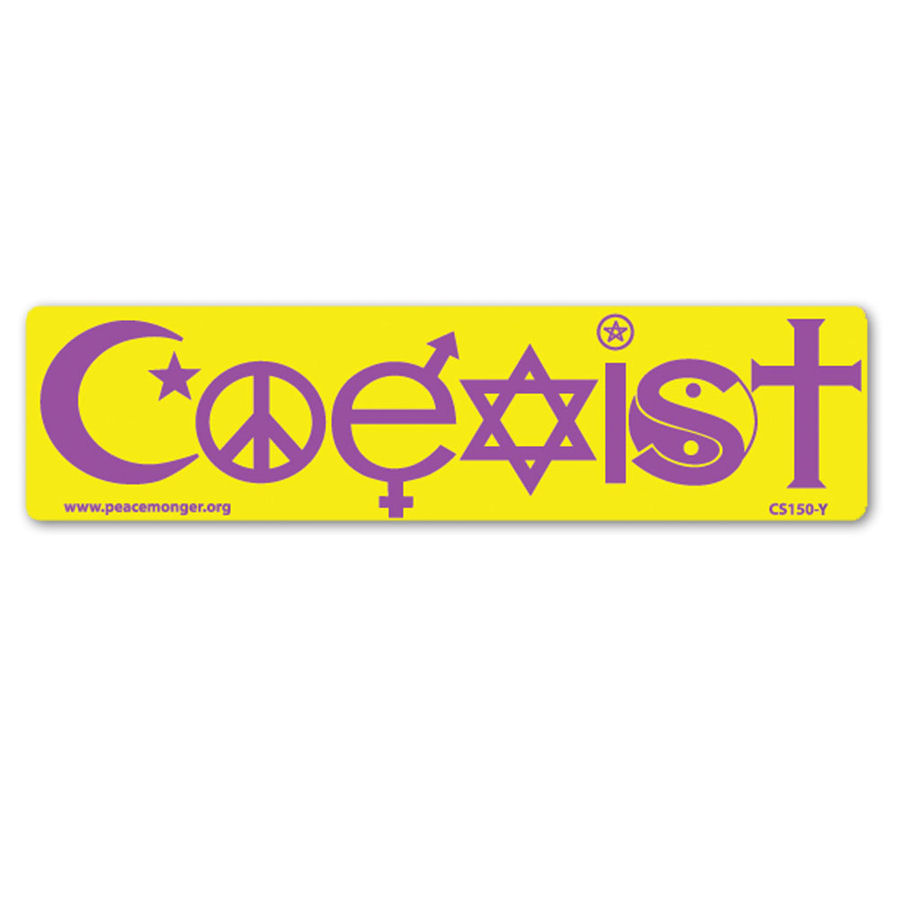 Coexist In Colors Interfaith Symbol Yellow - Bumper Sticker at Sticker ...