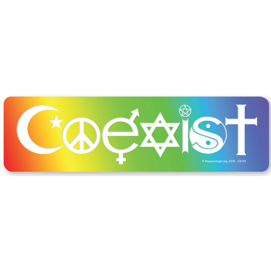 Coexist In A Rainbow Interfaith Multi Color - Bumper Sticker at Sticker ...