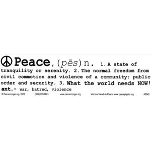 Definition Of Peace - Bumper Sticker at Sticker Shoppe
