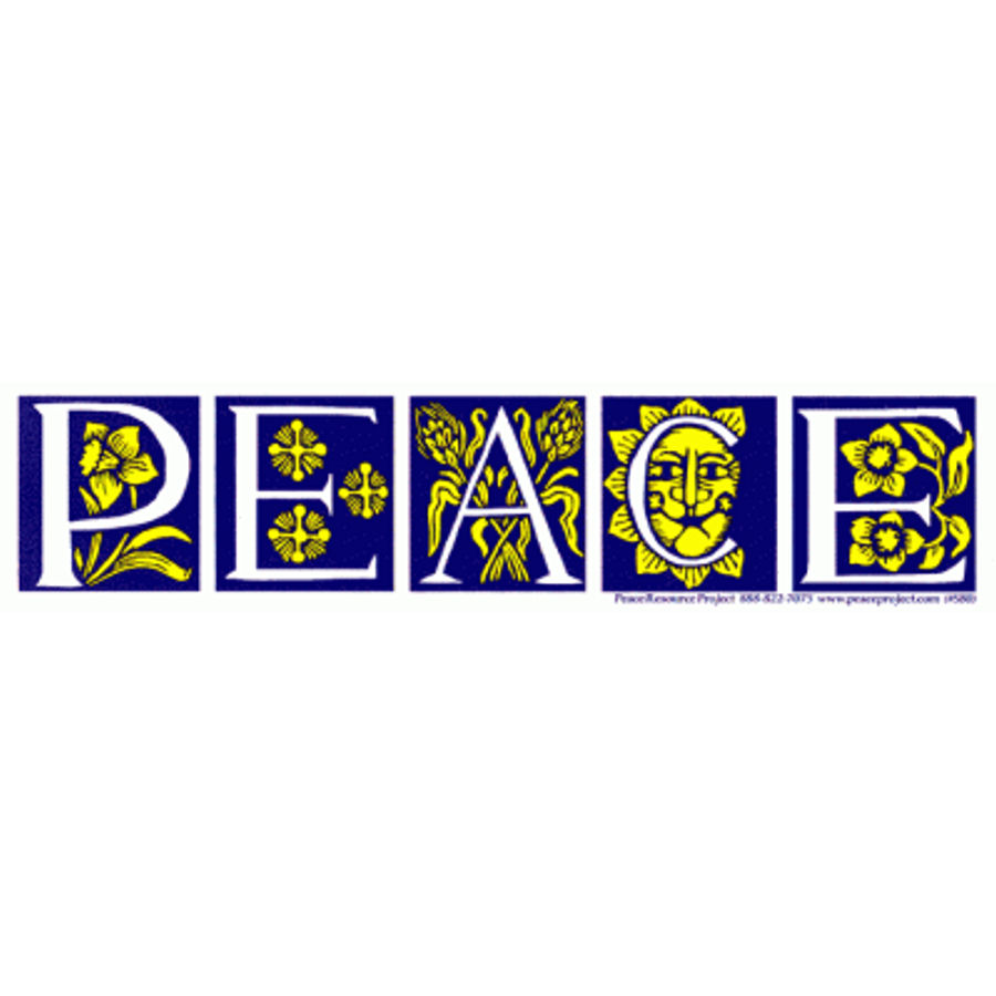 Peace Block Letters Purple & Yellow - Vinyl Sticker at Sticker Shoppe
