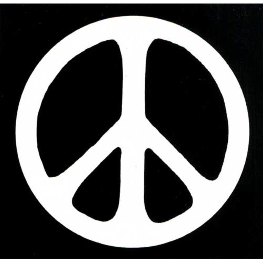 Peace Sign White On Black - Vinyl Sticker at Sticker Shoppe