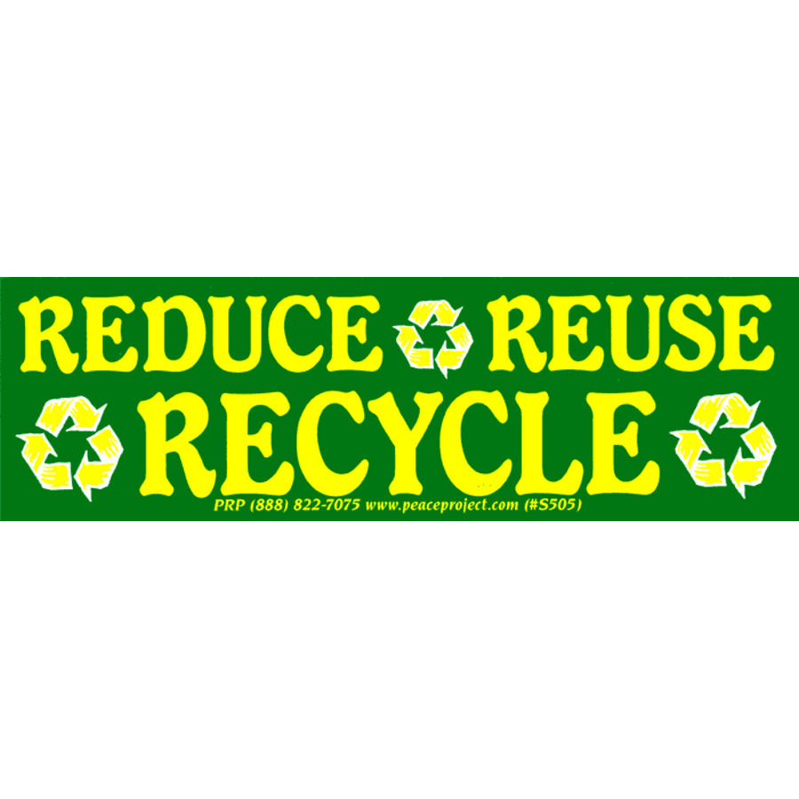 Reduce Reuse Recycle Green & Yellow - Bumper Sticker at Sticker Shoppe