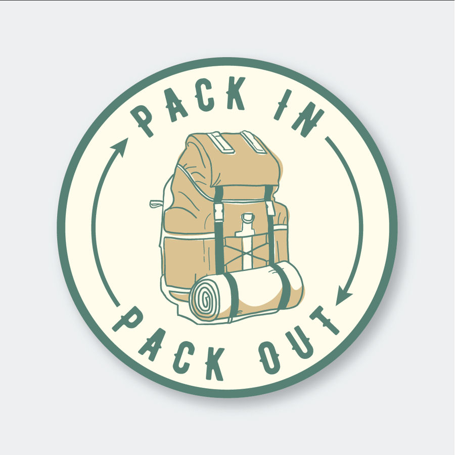 Pack In Pack Out Backpacking - Vinyl Sticker at Sticker Shoppe