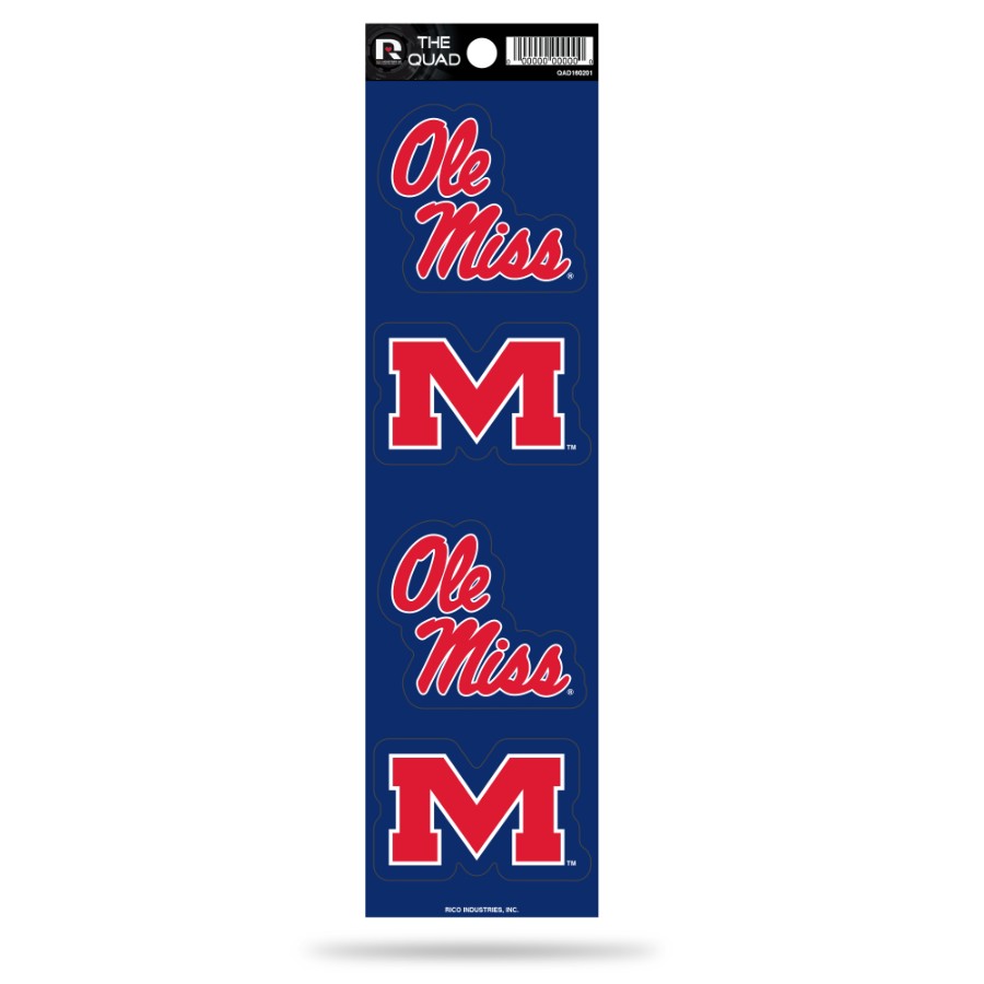 University Of Mississippi Ole Miss Rebels - Set Of 4 Quad Sticker Sheet ...
