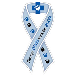 Therapy Dogs Work For Hugs - Ribbon Magnet at Sticker Shoppe