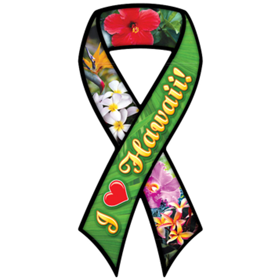 I Love Hawaii State Flowers - Ribbon Magnet at Sticker Shoppe