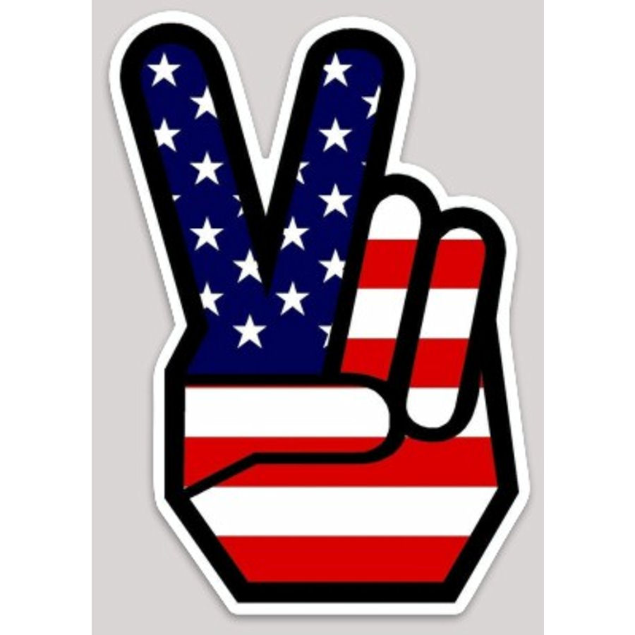 American Flag Peace Sign Fingers Hand Left - Vinyl Sticker at Sticker ...