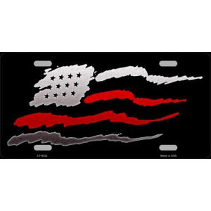 Thin Red Line Wavy American Flag - License Plate at Sticker Shoppe