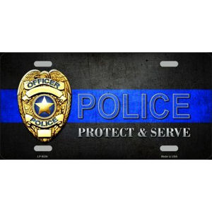 Thin Blue Line Police Protect & Serve Badge - License Plate at Sticker ...