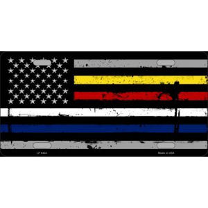 Thin Yellow Red White Blue Line Rustic - License Plate at Sticker Shoppe