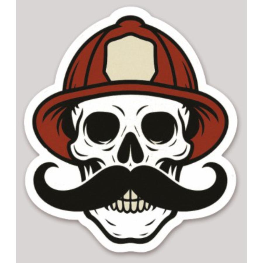 Firefighter Skull & Mustache - Vinyl Sticker at Sticker Shoppe