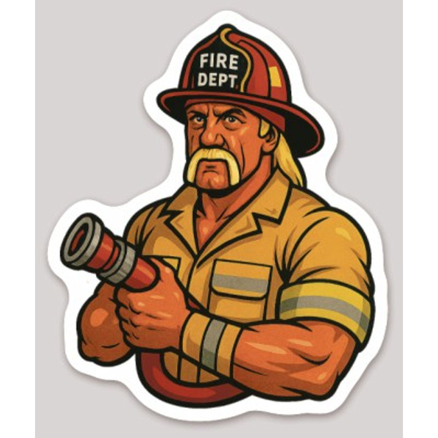 Hulk Hogan Firefighter With Hose - Vinyl Sticker at Sticker Shoppe