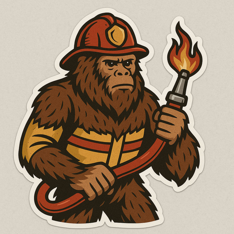 Bigfoot Firefighter - Vinyl Sticker at Sticker Shoppe