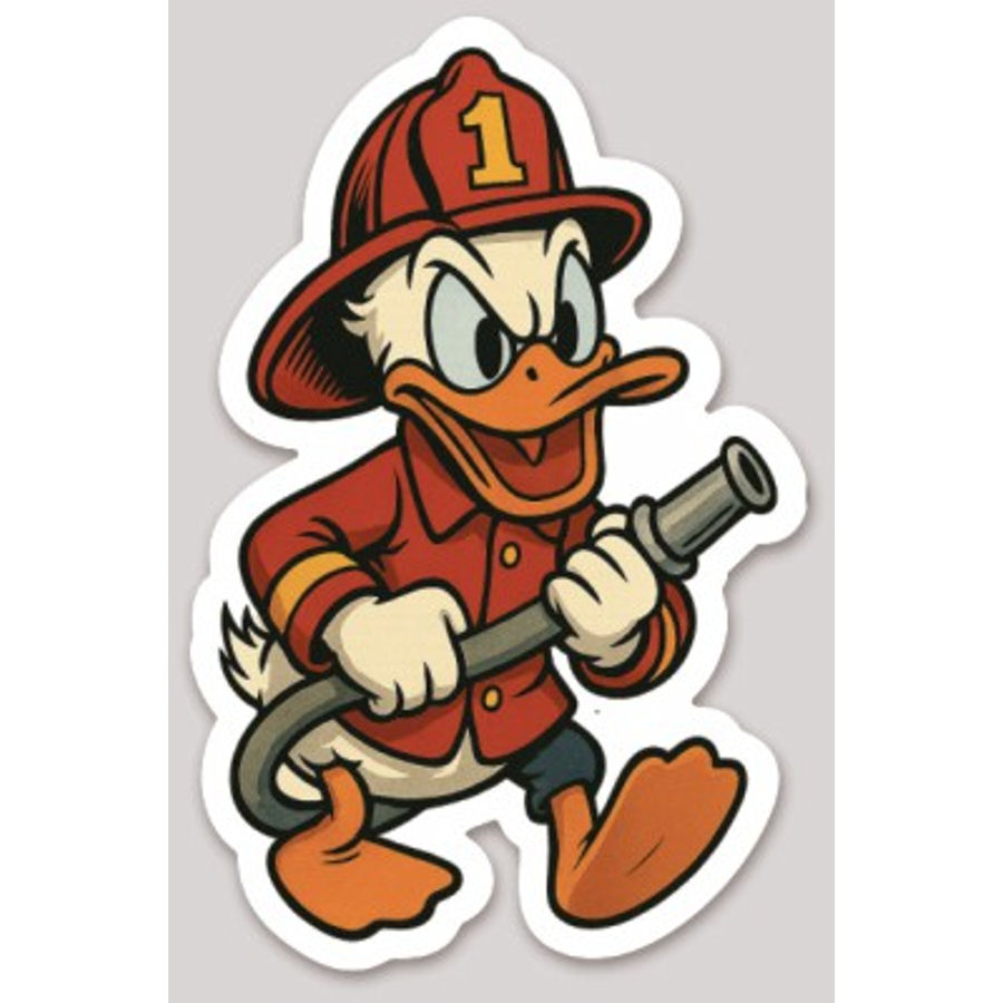 Funny Donald Duck Firefighter - Vinyl Sticker at Sticker Shoppe