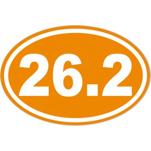 26.2 Marathon Running - Orange Background Oval Sticker at Sticker Shoppe