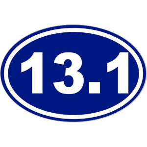 13.1 Half Marathon Running - Blue Background Oval Sticker at Sticker Shoppe