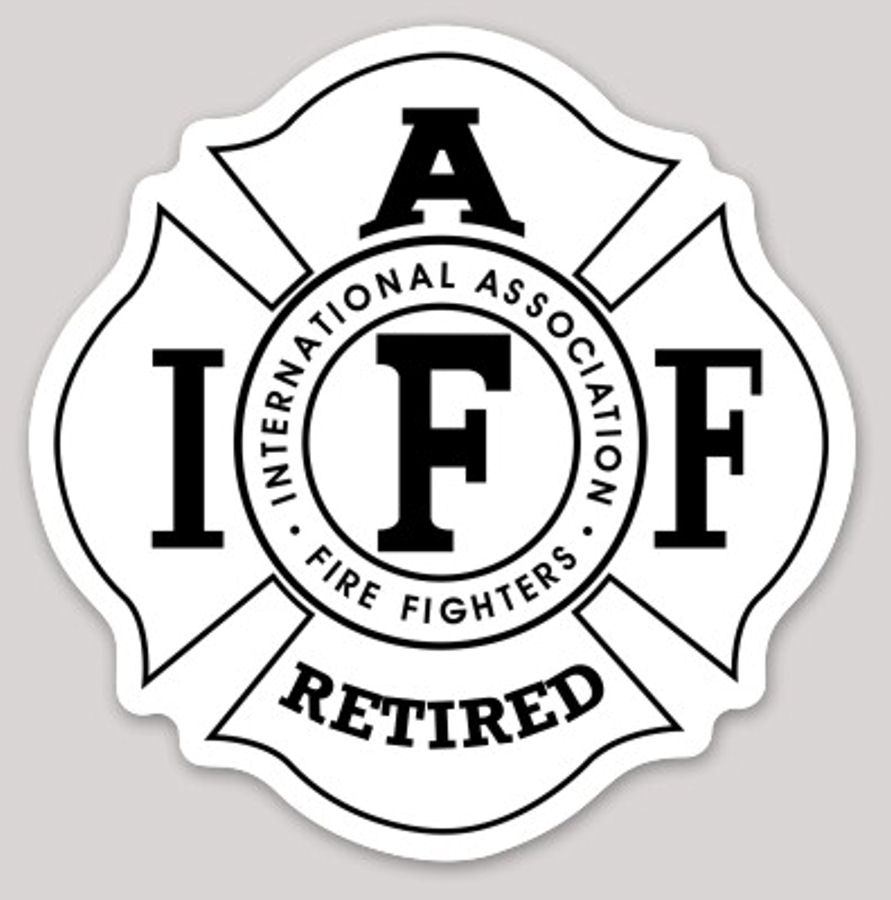 IAFF White & Black Retired Firefighter Maltese Cross - Bumper Sticker ...