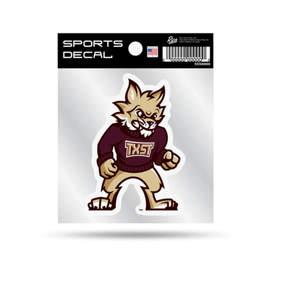 Texas State University Bobcats Mascot - 4x4 Vinyl Sticker at Sticker Shoppe