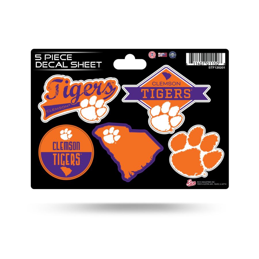 Clemson University Tigers - 5 Piece Sticker Sheet at Sticker Shoppe