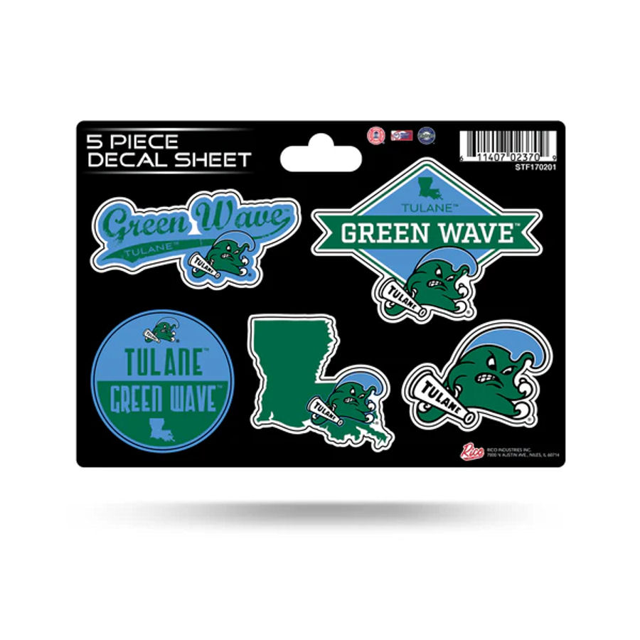 Tulane University Green Wave - 5 Piece Sticker Sheet at Sticker Shoppe