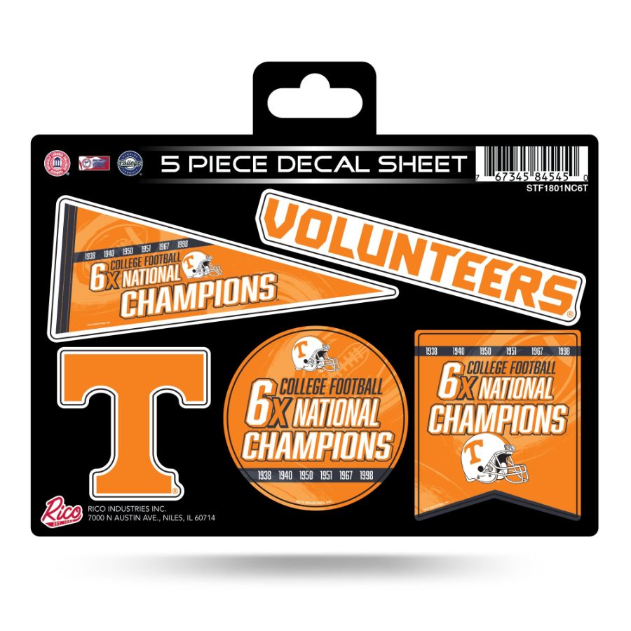Tennessee Volunteers 6 Time College Football Champs - 5 Piece Sticker ...