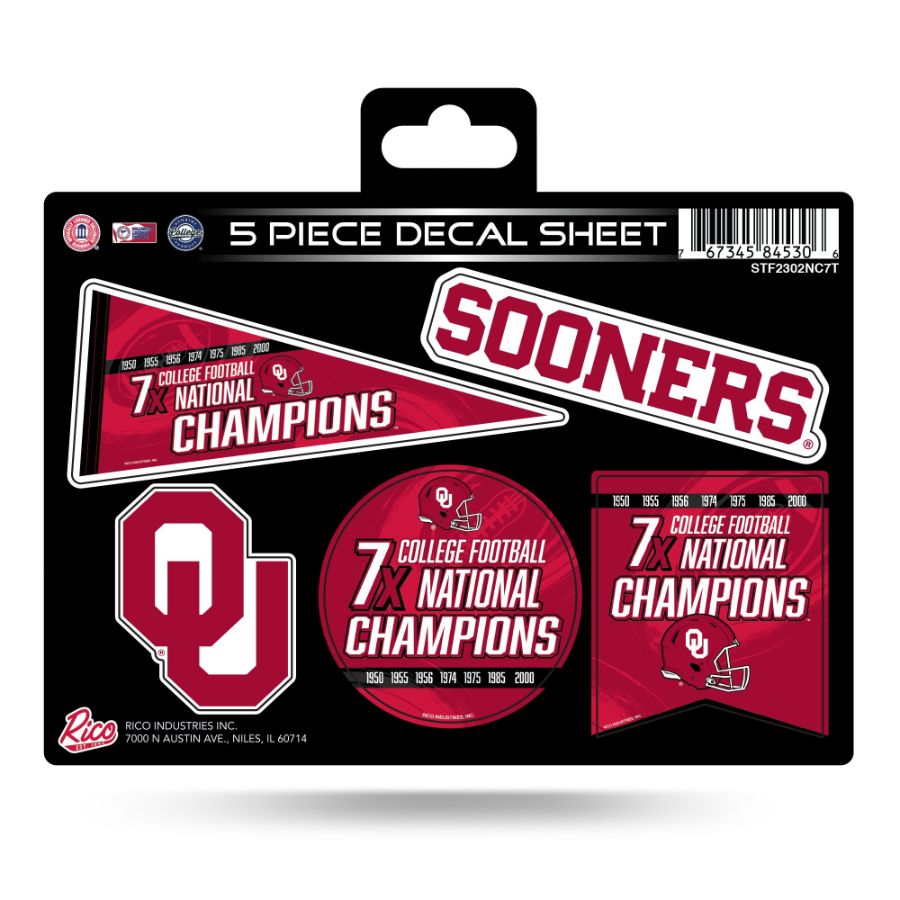 Oklahoma Sooners 7 Time College Football Champs - 5 Piece Sticker Sheet ...