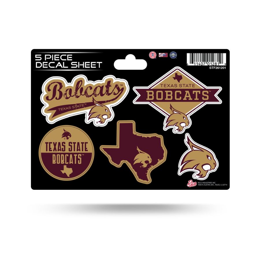 Texas State University Bobcats - 5 Piece Sticker Sheet at Sticker Shoppe