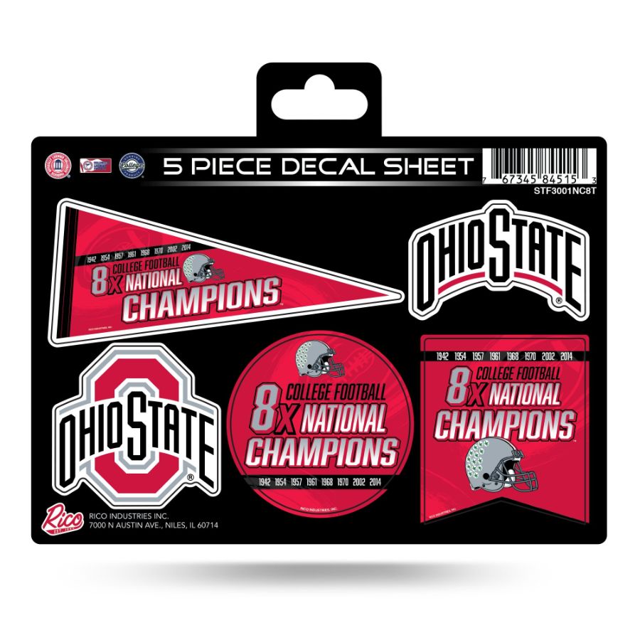 Ohio State Buckeyes 8 Time College Football Champs - 5 Piece Sticker ...