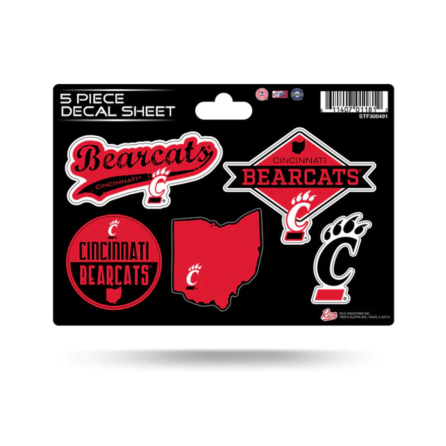 University Of Cincinnati Bearcats - 5 Piece Sticker Sheet at Sticker Shoppe