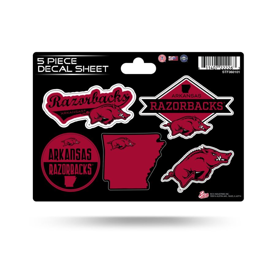 University Of Arkansas Razorbacks - 5 Piece Sticker Sheet at Sticker Shoppe