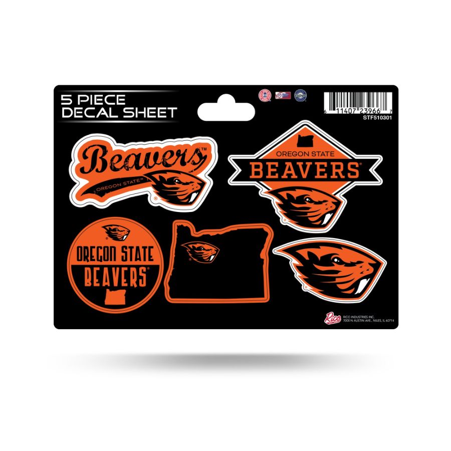 Oregon State University Beavers - 5 Piece Sticker Sheet at Sticker Shoppe