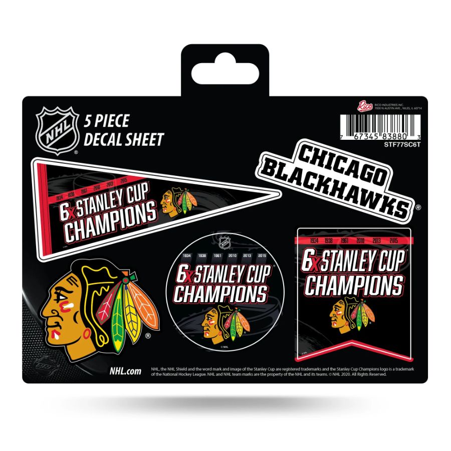 Chicago Blackhawks 6 Time Stanley Cup Champions - 5 Piece Sticker Sheet ...