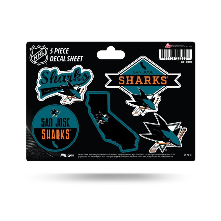 San Jose Sharks - 5 Piece Sticker Sheet at Sticker Shoppe