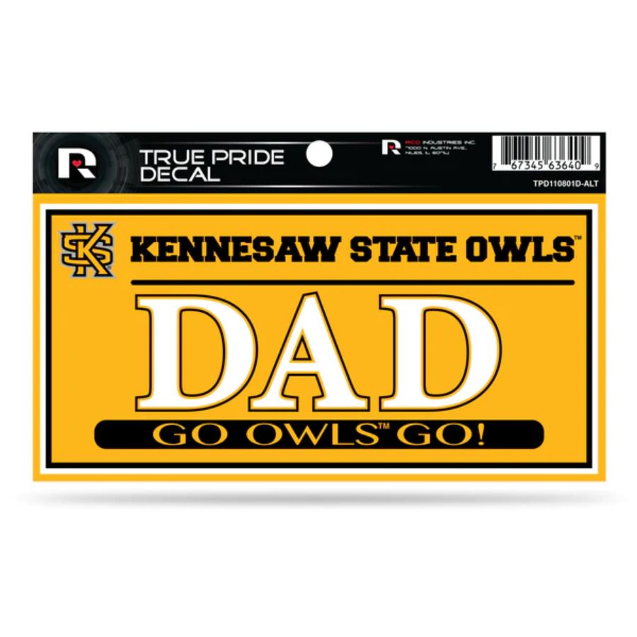 Kennesaw State University Owls Dad Yellow - 3x6 True Pride Vinyl ...
