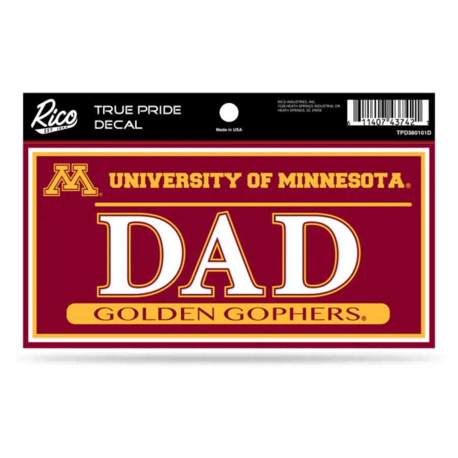 University Of Minnesota Golden Gophers Dad - 3x6 True Pride Vinyl ...