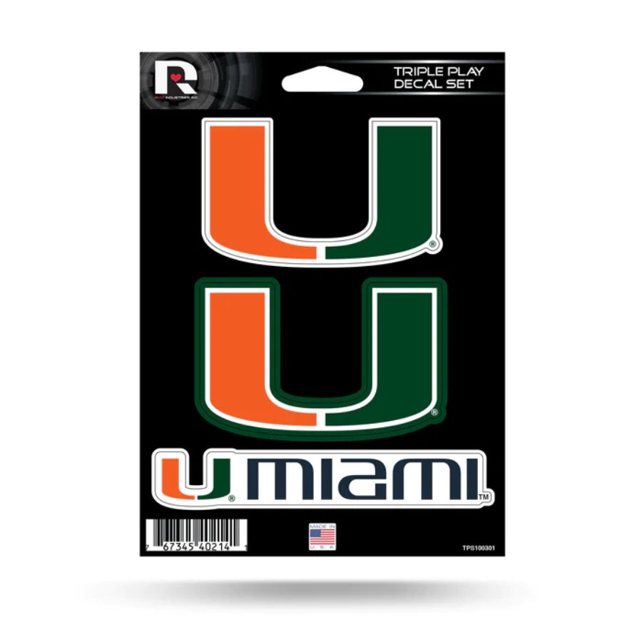 University Of Miami Hurricanes - 3 Piece Triple Play Sticker Sheet at ...