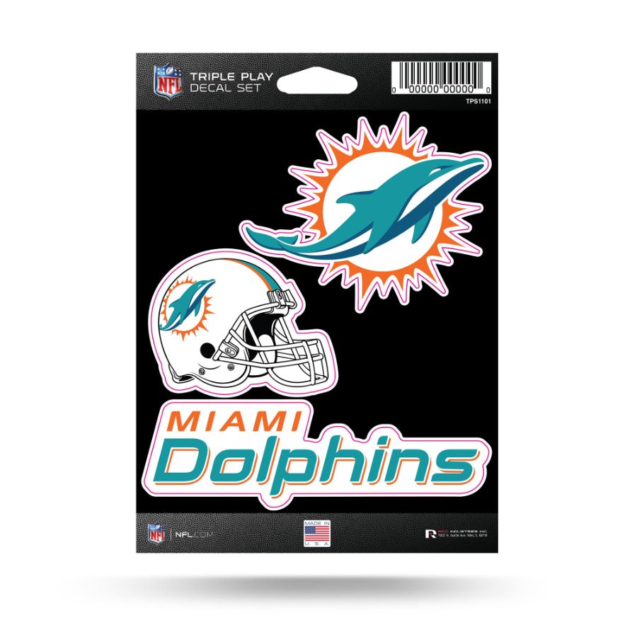 Miami Dolphins - 3 Piece Triple Play Sticker Sheet at Sticker Shoppe
